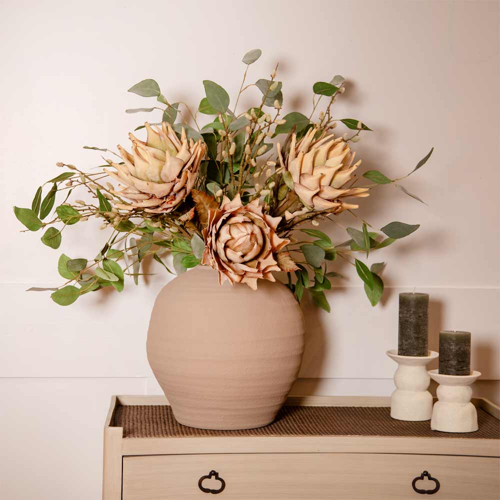 Small Almond Textured Terracotta Vase | Decorative Vase in Soft Neutral ...