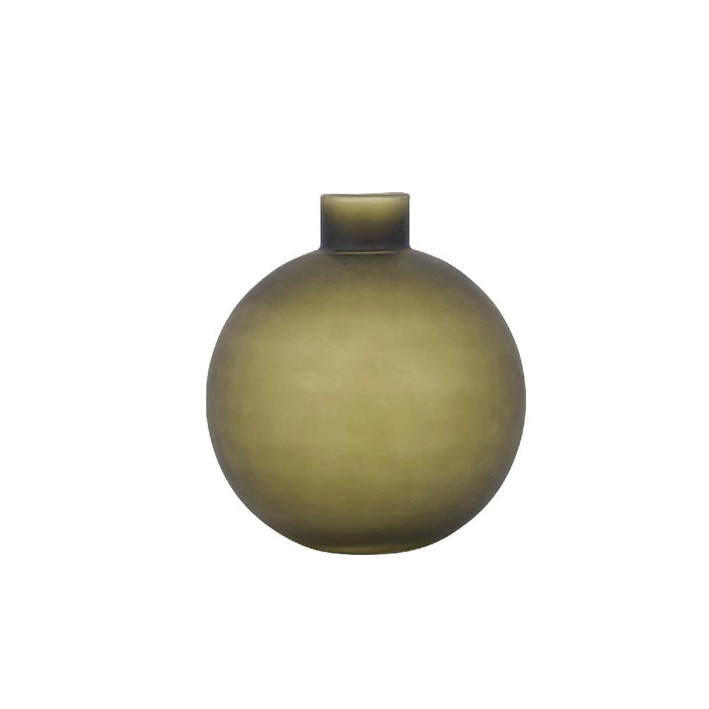 Elian Round Glass Vase – Olive Green | Handmade Glass Vase | Two Sizes